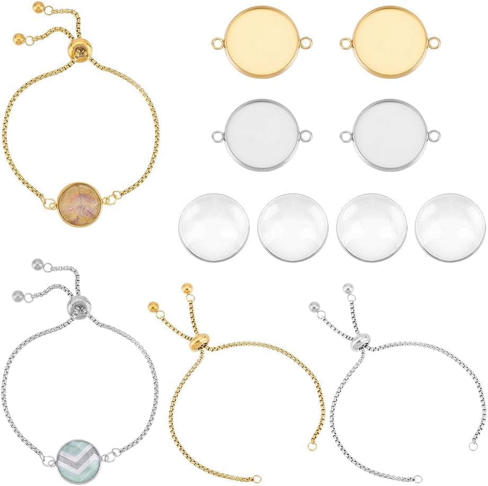 4 Sets 2 Colors Stainless Steel DIY Blank Dome Link Bracelet Making Kit ...