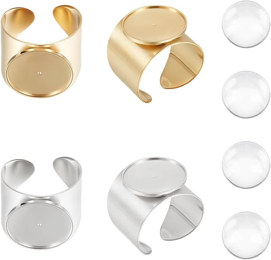 4 Sets 2 Colors Tray 15mm 304 Stainless Steel Open Cuff Finger Ring ...