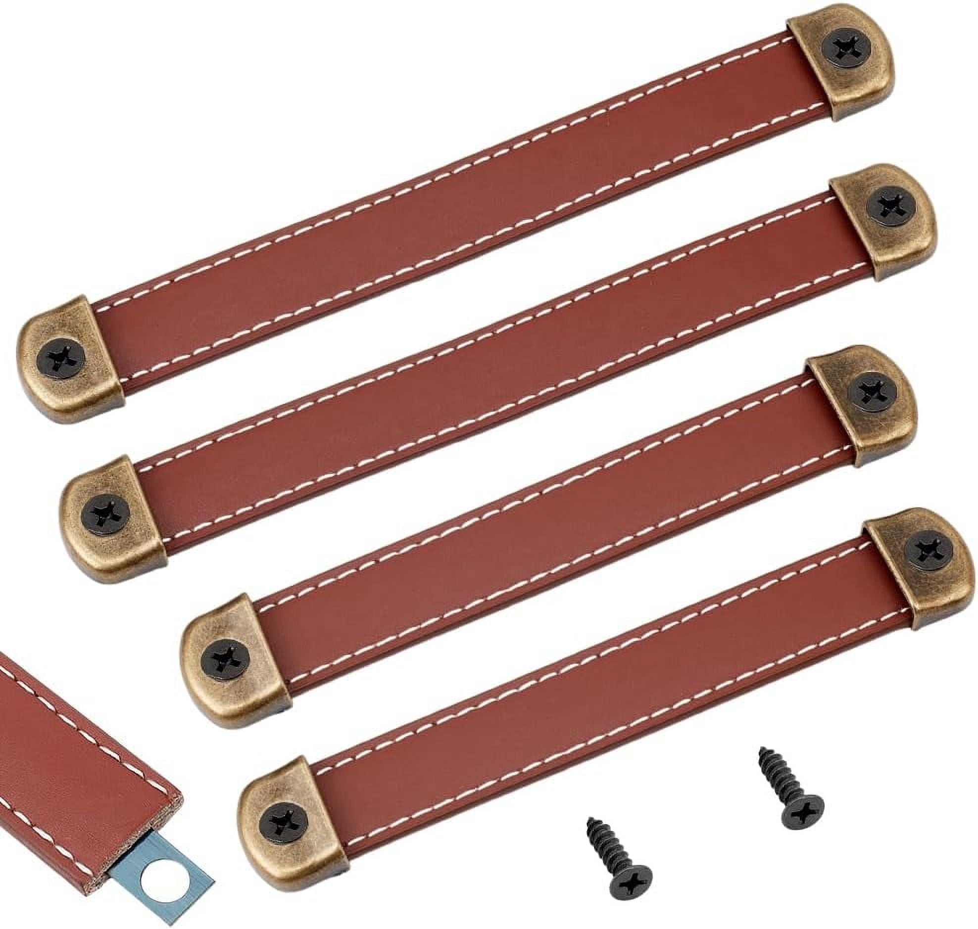 4 Sets 2 Sizes Leather Handles Double Hole Leather Drawer Knobs ...