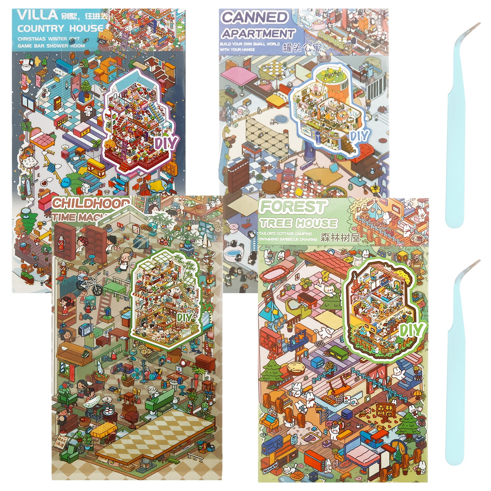 4 Sets 3D Sticker Scene PET Fun DIY Stickers Scene Make Your Own Warm ...