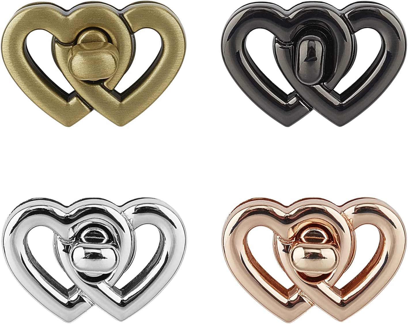 4 Sets 4 Colors Zinc Alloy Bag Twist Lock Catch Clasps Double Heart ...