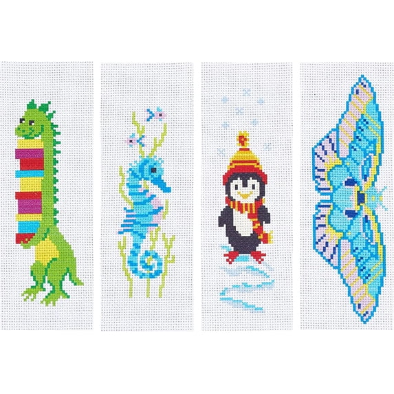 4 Sets 4 Styles Stitch Bookmark Kits DIY Embroidery Bookmark Easy ...