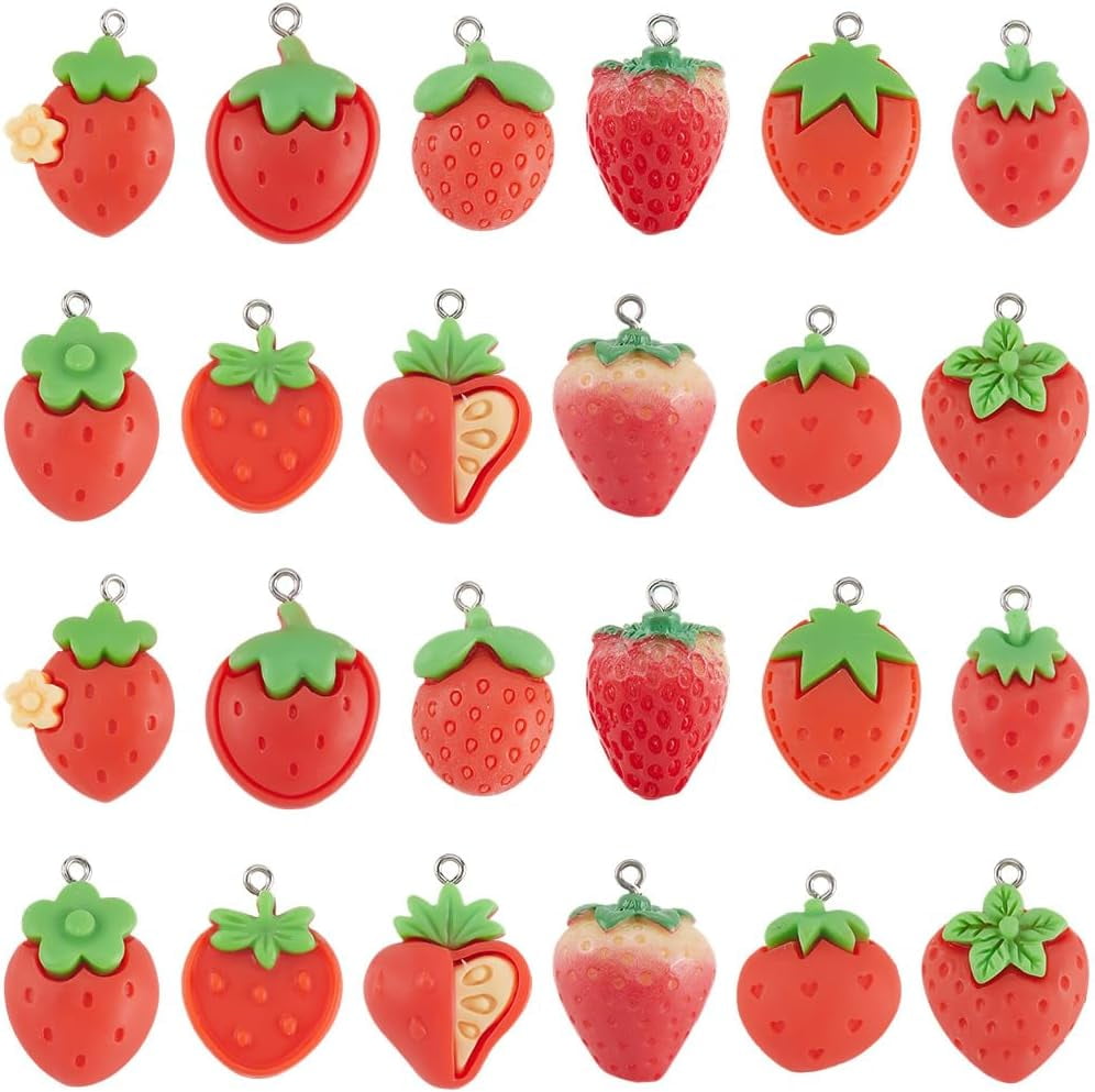 4 Sets 48Pcs Strawberry Resin Charms Mini Resin Fruit Charms 3D Opaque ...