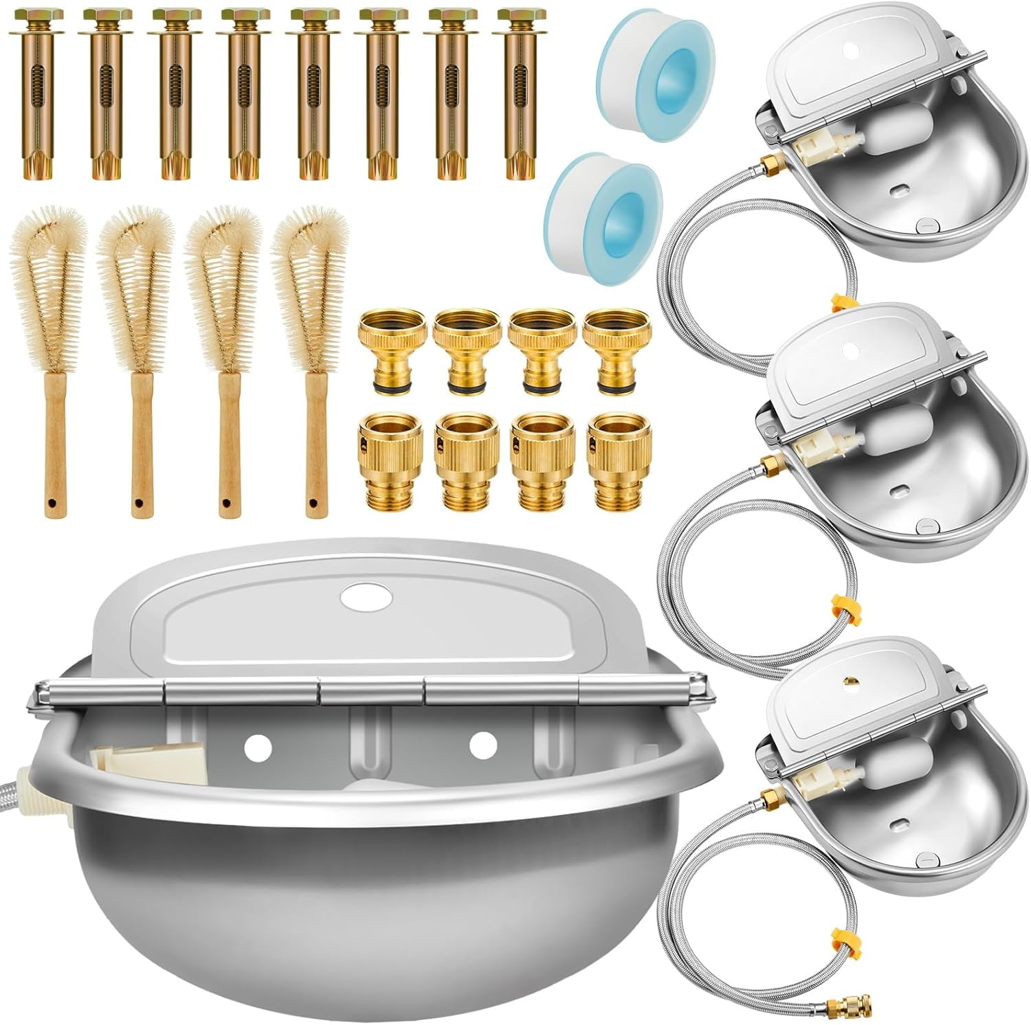 4 Sets 4L/135oz Automatic Animal Drinking Water Trough Bowl with Float ...