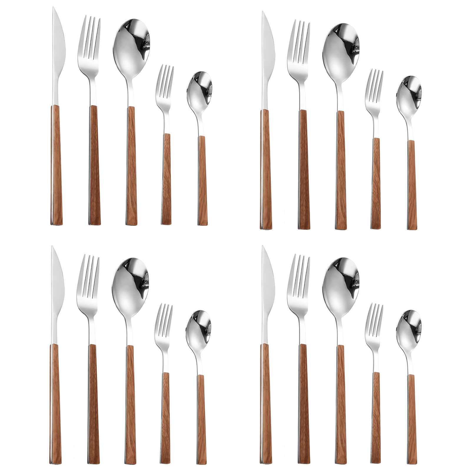 4 Sets 5-Piece Simulated Wooden Handle Silverware, 430 Stainless Steel ...