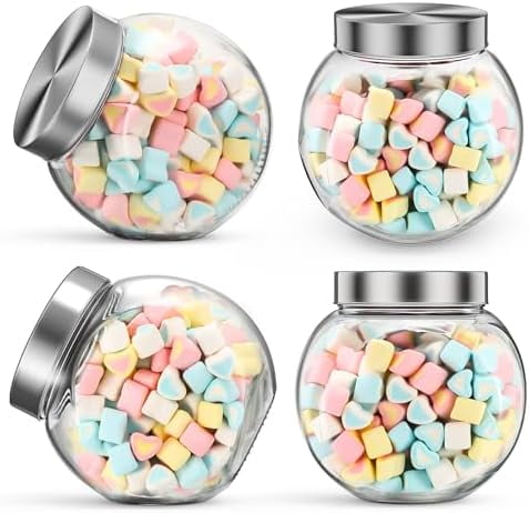 4 Sets 50 oz/ 1.5 l Glass Candy Jars Cookie Jar with Lids Airtight ...