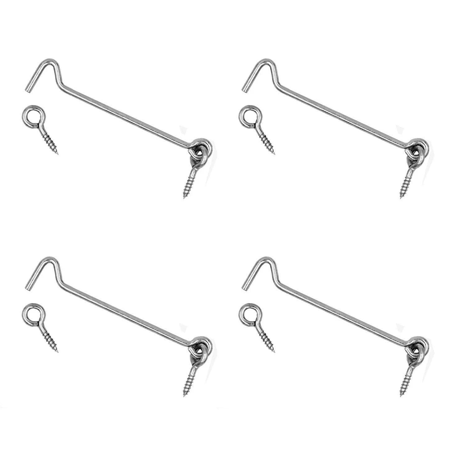 4 Sets 6 Heavy Duty Zinc Plated Steel Hook & Eye Door Cabin Latch Farm ...