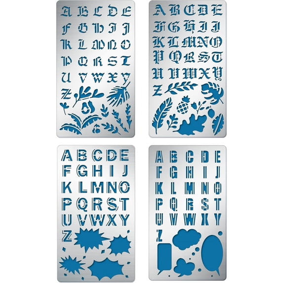 4 Sets 7x4 Inch Alphabet Symbols Metal Stencil Blank Leaf Metal ...