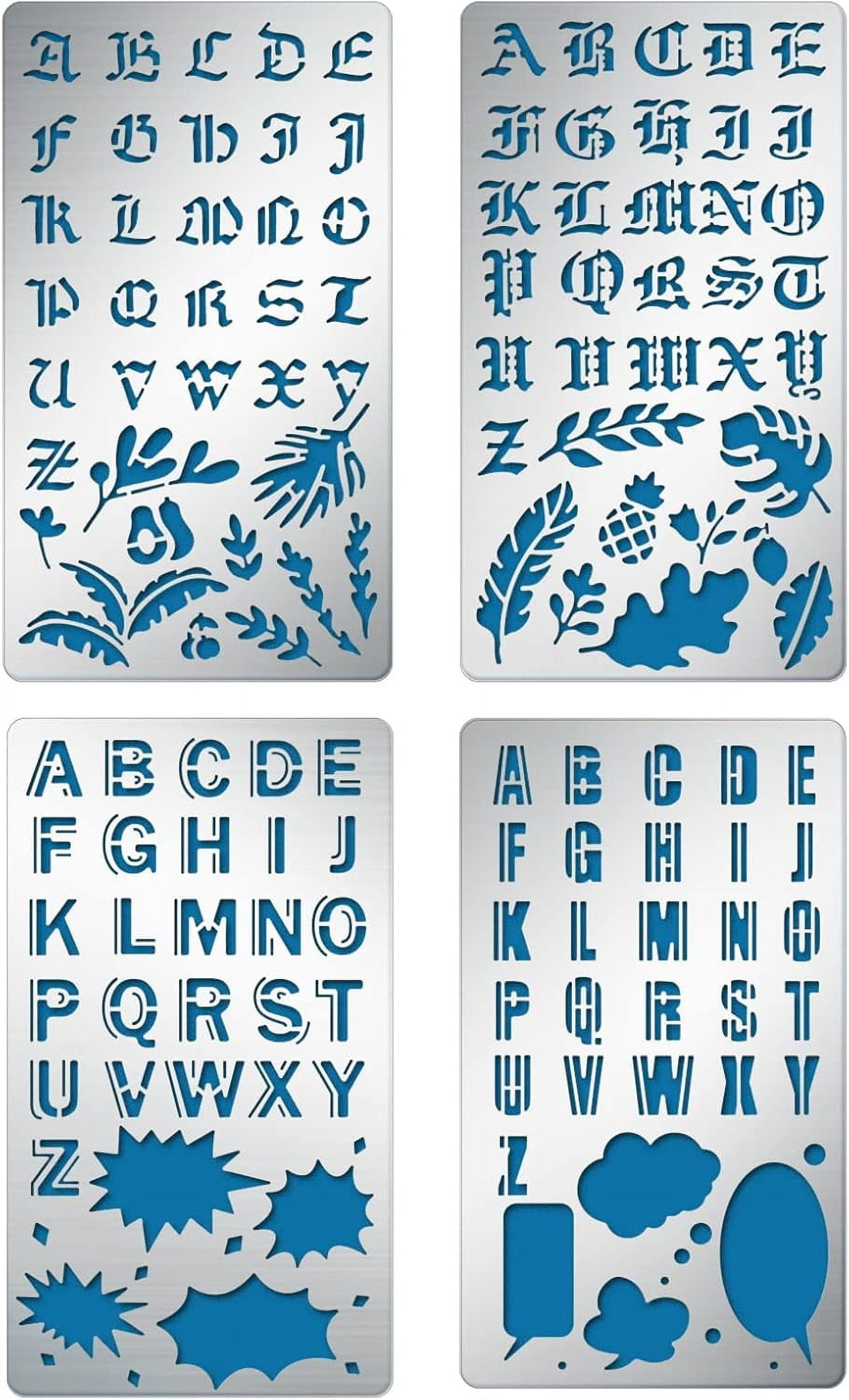 4 Sets 7x4 Inch Alphabet Symbols Metal Stencil Blank Leaf Metal ...