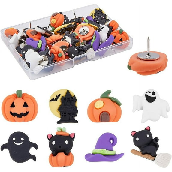 4 Sets 8 Styles Theme Push Pins 32PCS Push Pins Pumpkin House Bat Hat ...