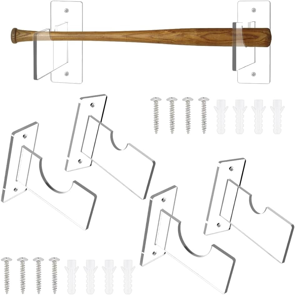 4 Sets Acrylic Baseball Bat Wall Mount Holder Clear Baseball Bat ...