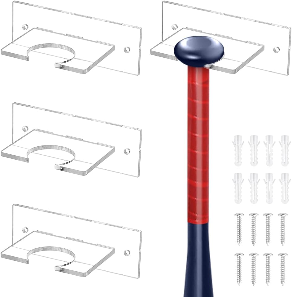 4 Sets Acrylic Baseball Bat Wall Mount Holder Sturdy Acrylic Bat Hanger ...