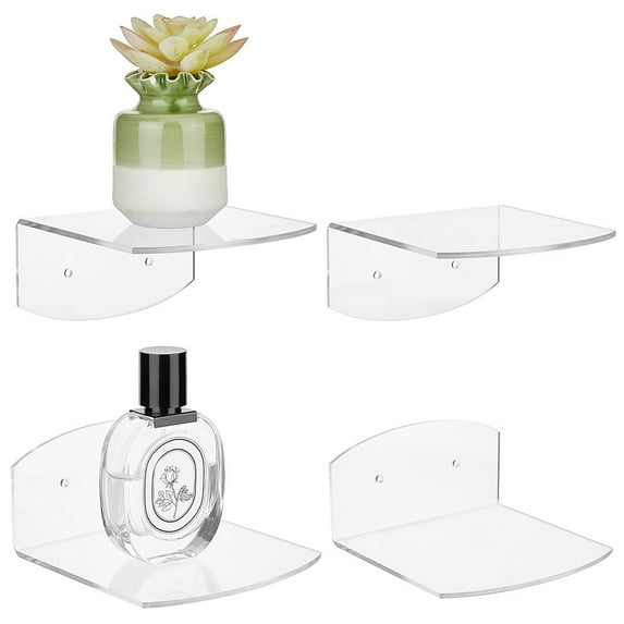 4 Sets Acrylic Floating Shelves 4.4" Square Clear Acrylic Wall Mounted ...