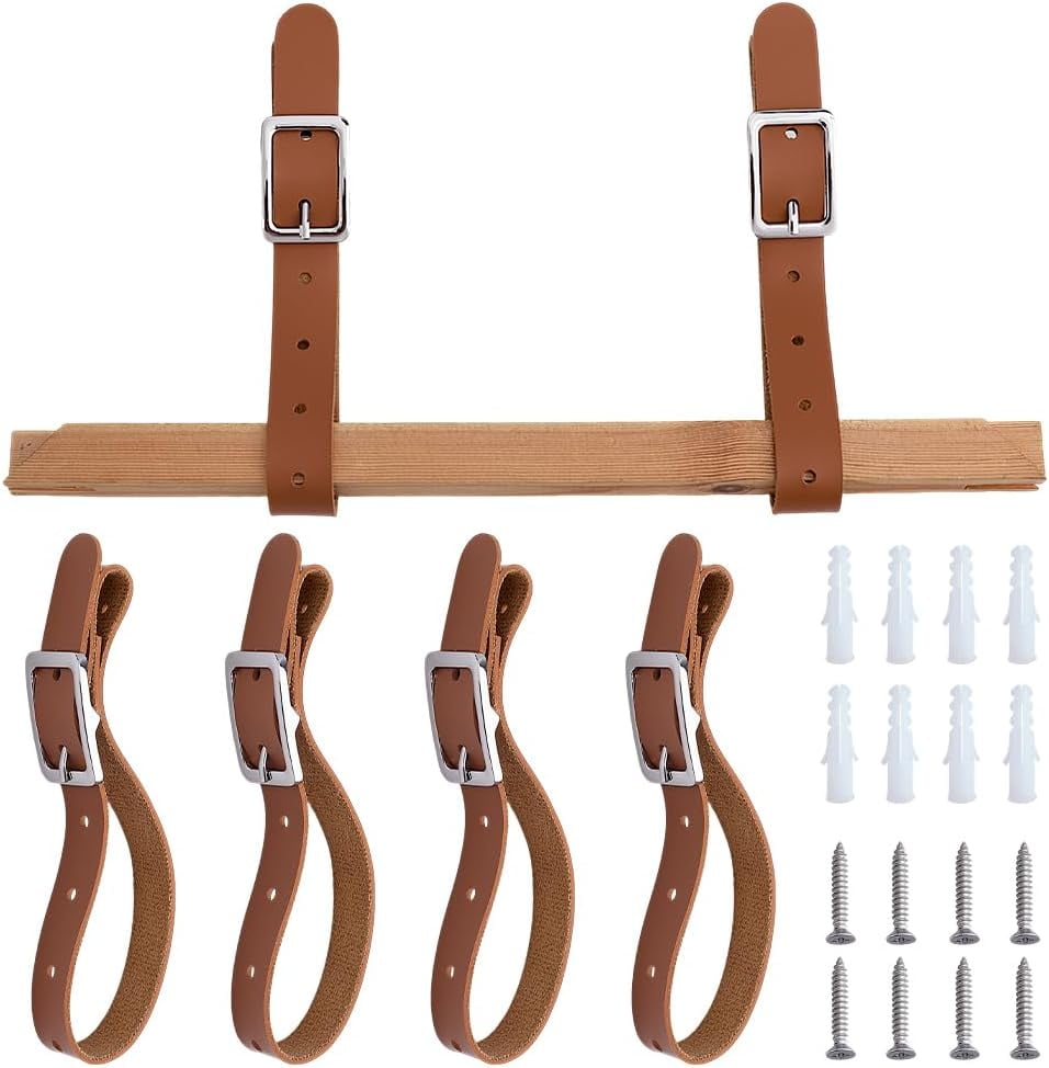 4 Sets Adjustable Leather Hanging Straps Axe Hangers with Screws and ...