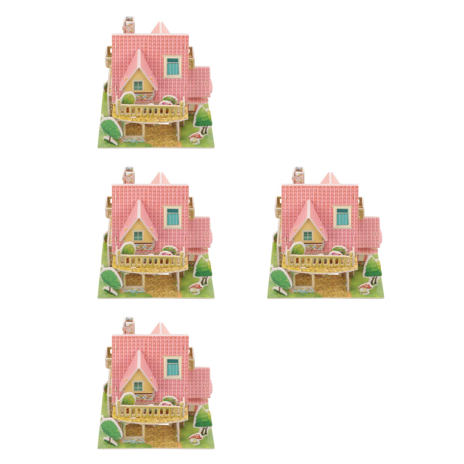 4 Sets Assembly 3D Scene House Paper Small House Model Cartoon Villa ...