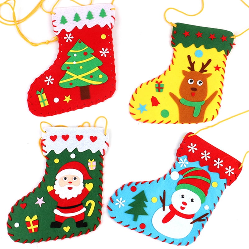 4 Sets Christmas Felt Crafts DIY Christmas Felt Stockings with ...