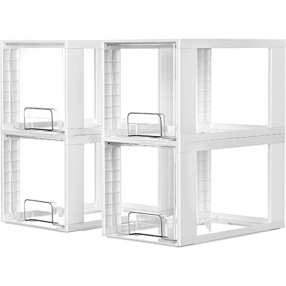 4 Sets Clear White Stackable Storage Containers, Plastic Bins with ...