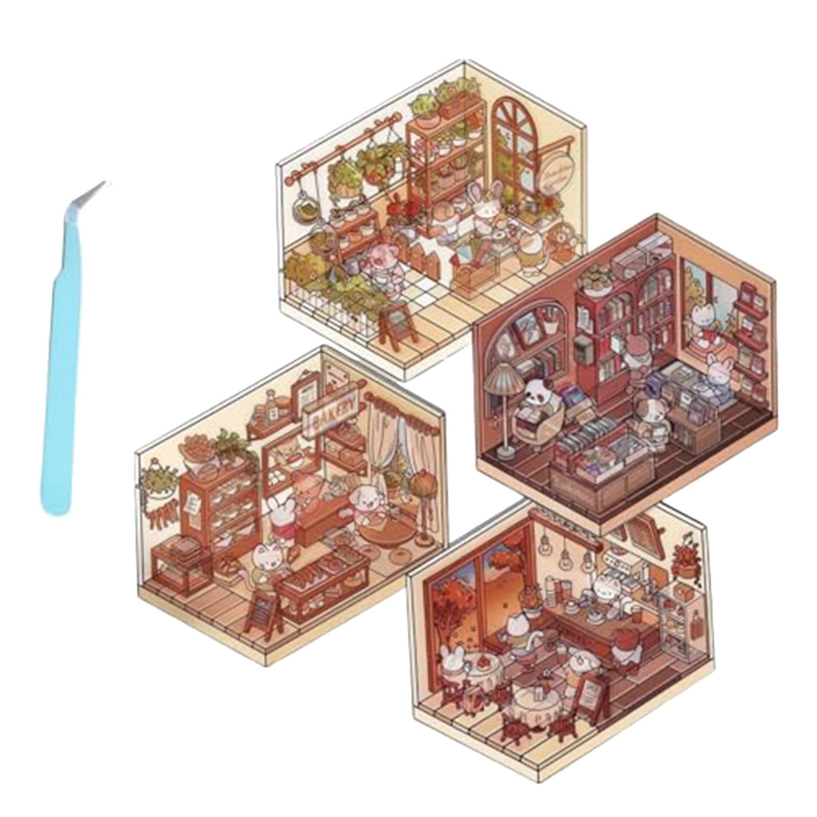 4 Sets DIY 2D Sticker Scene, Fun DIY Stickers Miniature Scene Stickers ...