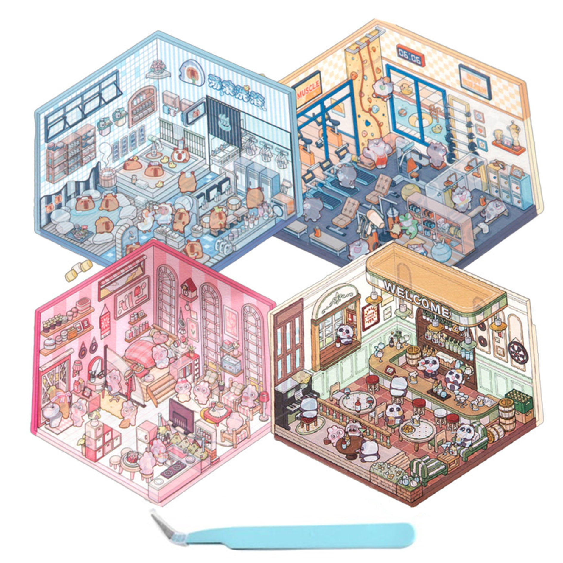4 Sets DIY 3D House Stickers,Fun DIY Stickers Scene Make Your Own Mini ...