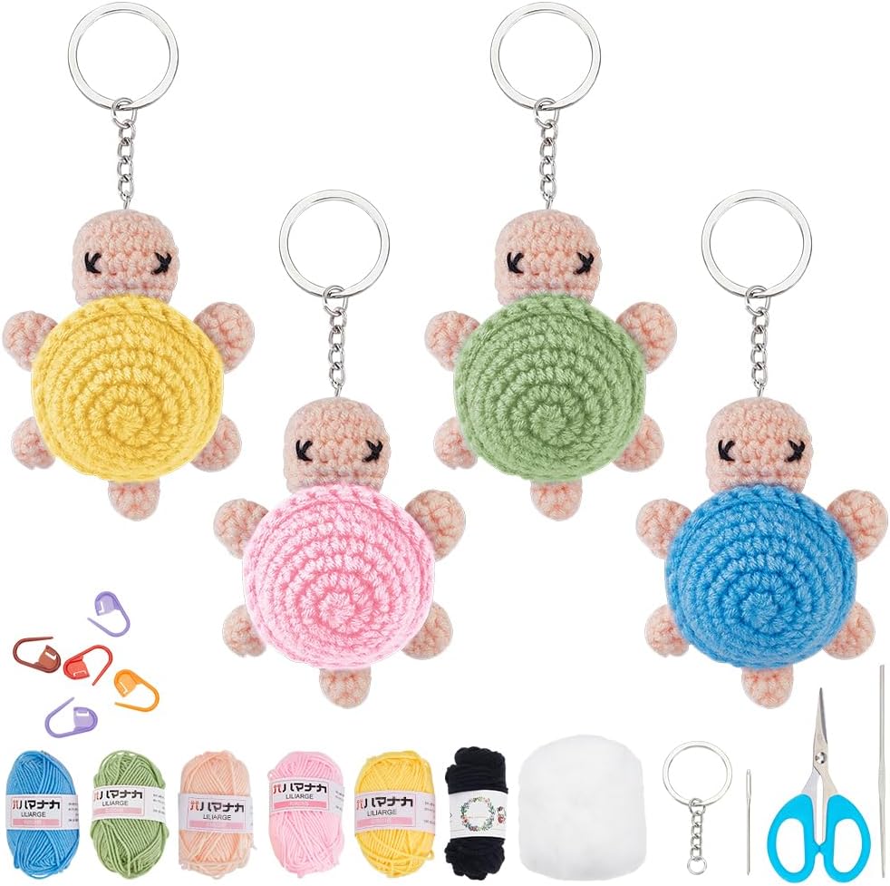 4 Sets DIY Crochet Turtle Keychain Beginners Turtle Crochet Kit for ...