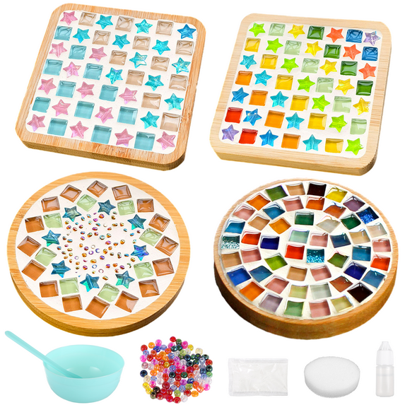 4 Sets DIY Mosaic Tiles for Cup Pads Crafts, Mosaic Pad Crafts for Coaster Handmade Home Decor ...