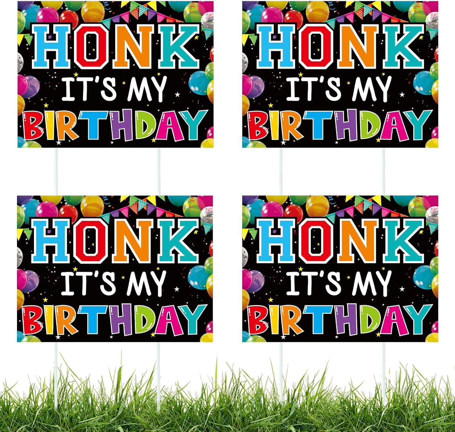 4 Sets Double Sided Honk It's My Birthday Yard Sign 12" x 15.75 ...