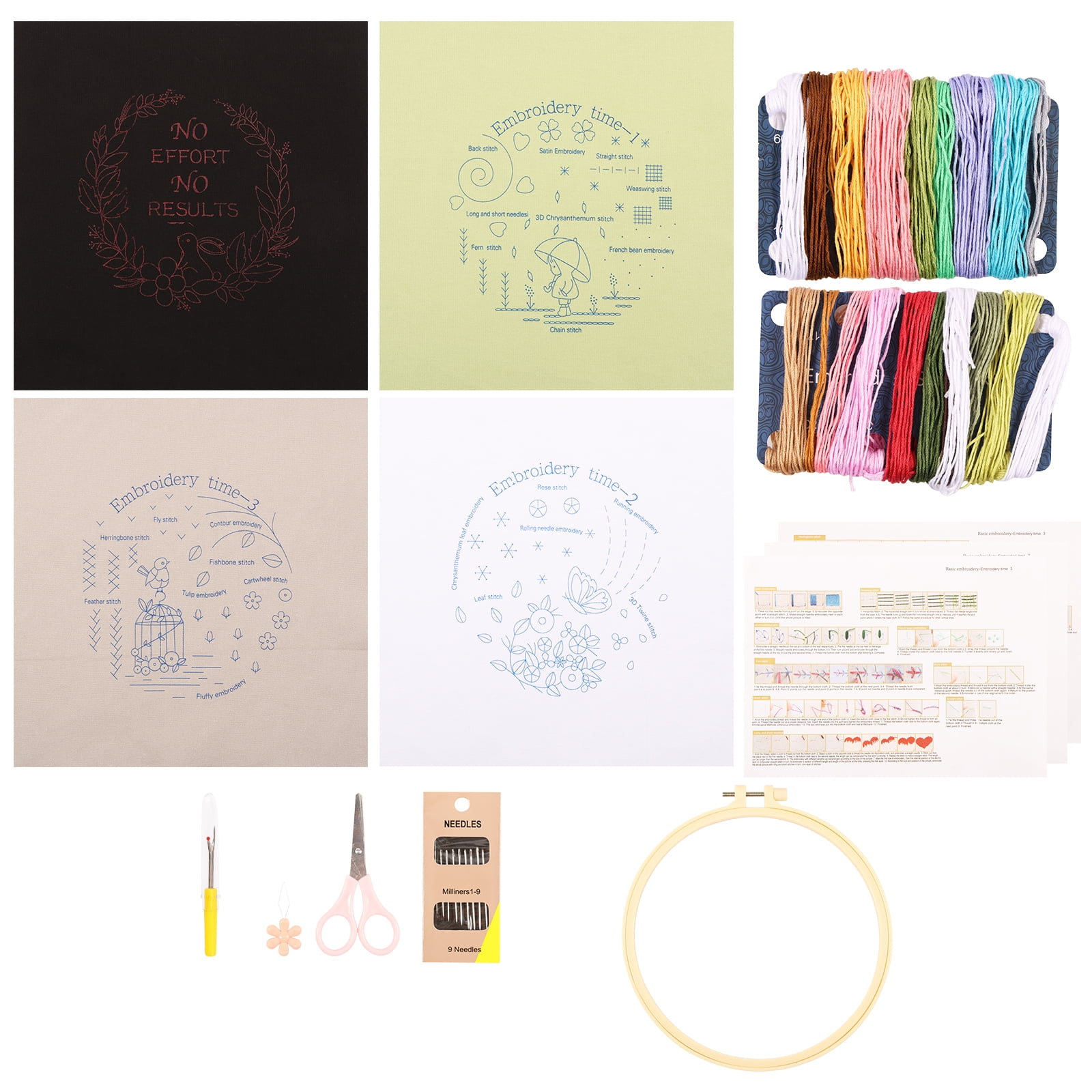 4 Sets Embroidery Kit Including Embroidery Cloth with Pattern Complete ...