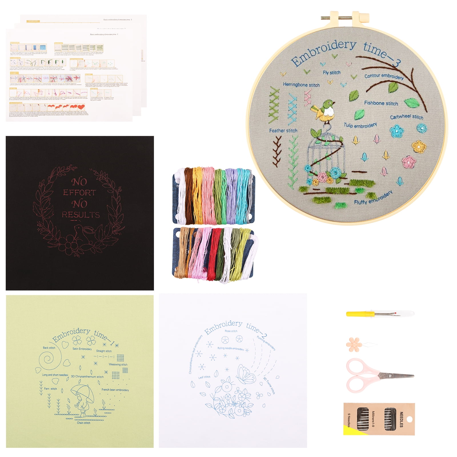 4 Sets Embroidery Kit Including Embroidery Cloth with Pattern Complete ...