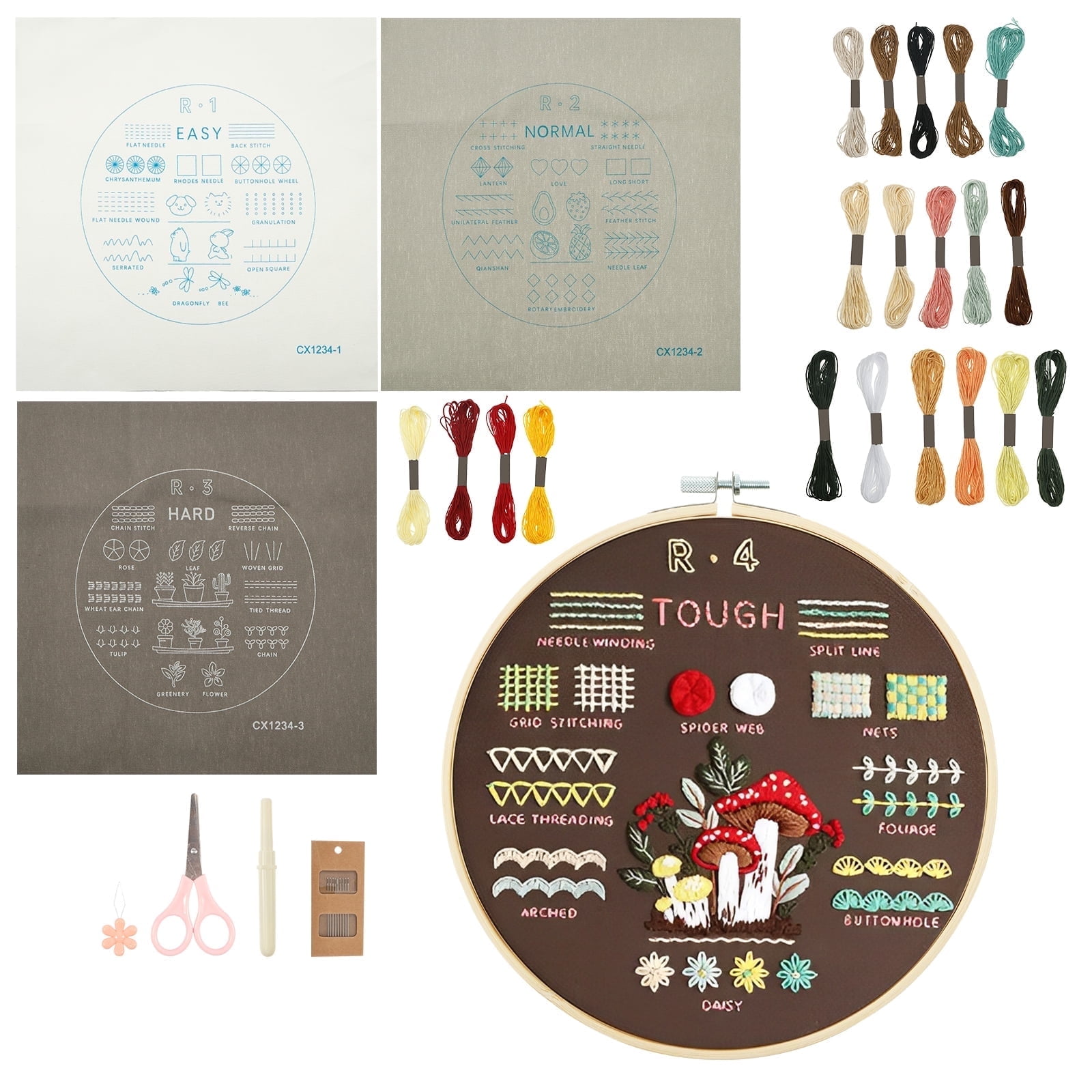 4 Sets Embroidery Kit for Beginners Including Embroidery Cloth with ...