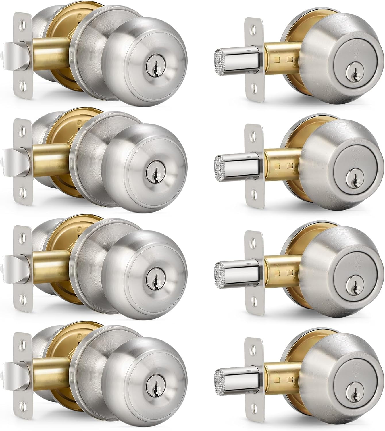 4 Sets Entry Door Knob and Single Cylinder Deadbolt Combo Set, Keyed ...