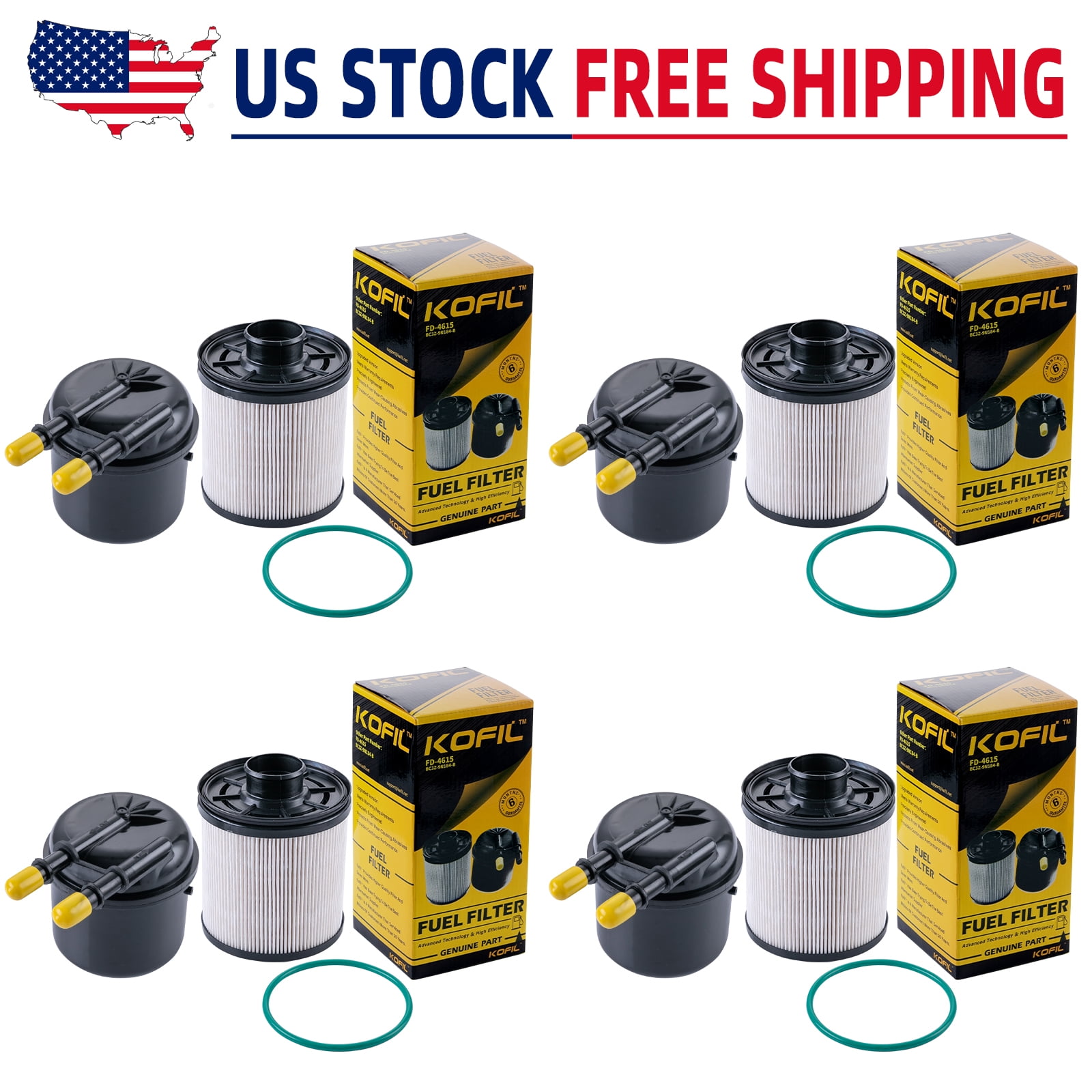 4 Sets FD-4615 6.7 Powerstroke Fuel Filter for 2011-2016 Ford F250 F350 ...