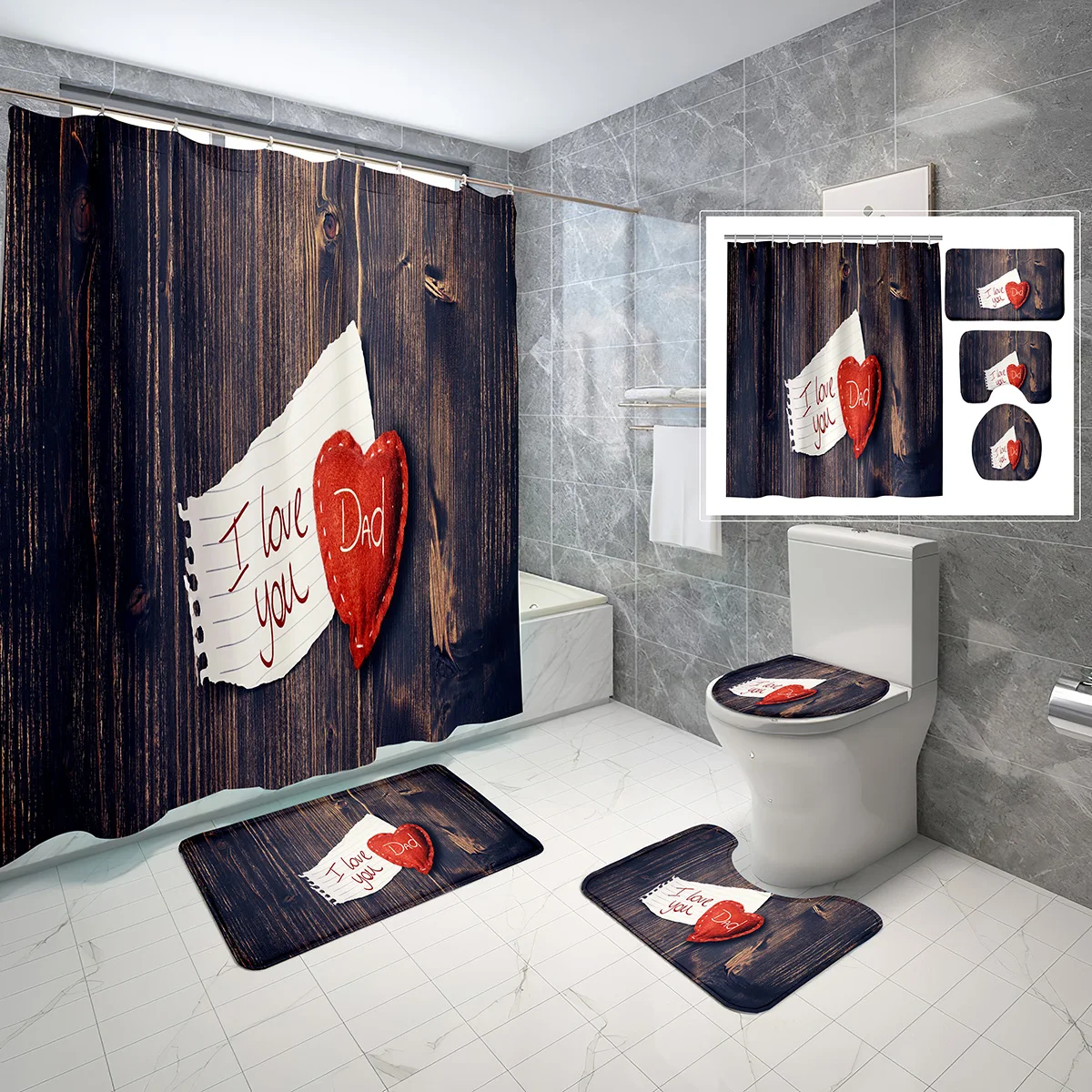 4 Sets Father's Day Shower Curtain Sets with Non-Slip Bath Mat Toilet ...