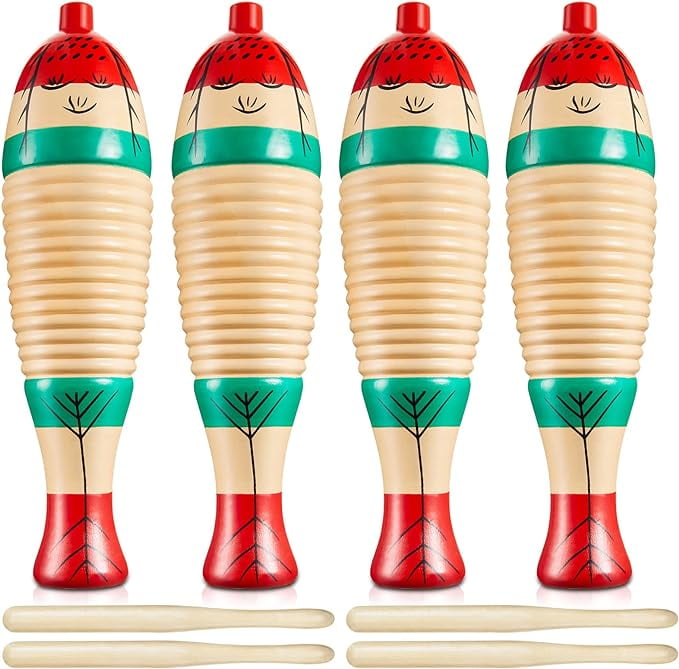 4 Sets Fish Style Guiro Instrument Wood Fish Shape Guiro Colorful Hand ...