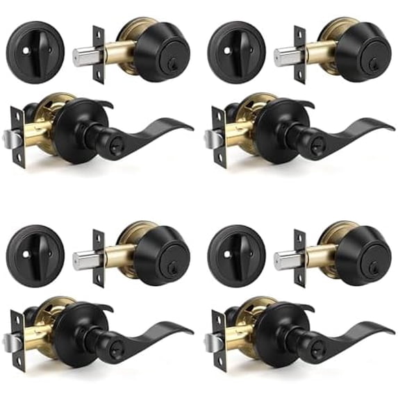 4 Sets of Front Exterior Door Knob Set with Single Cylinder Deadbolts ...