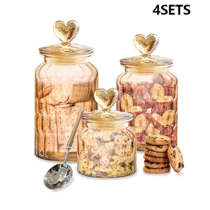 4 Sets Glass Food Storage Jars 21.98oz-47.34oz with Airtight Clamp Lids ...