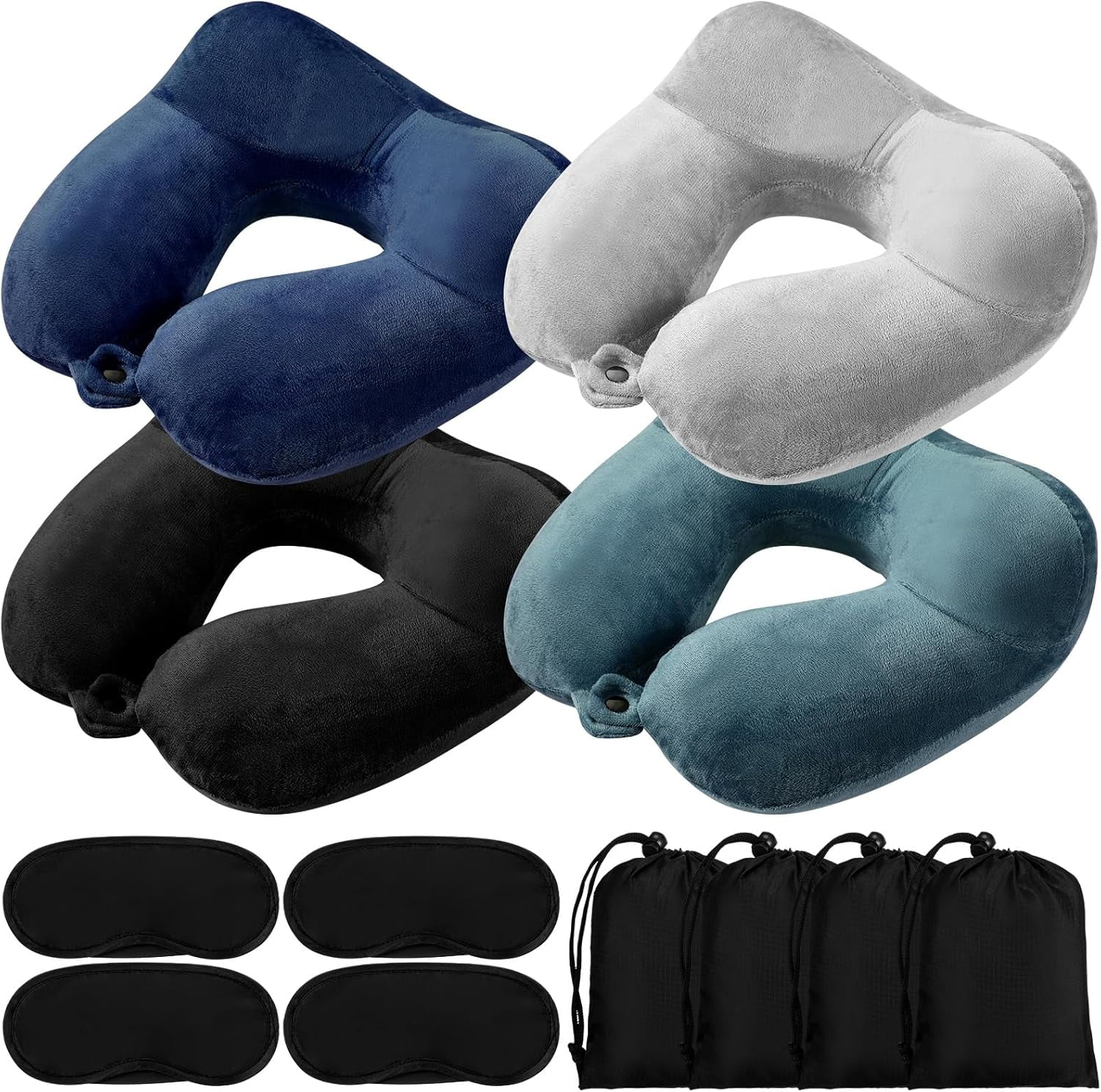 4 Sets Inflatable Travel Pillows for Airplanes with Compact Bag and ...