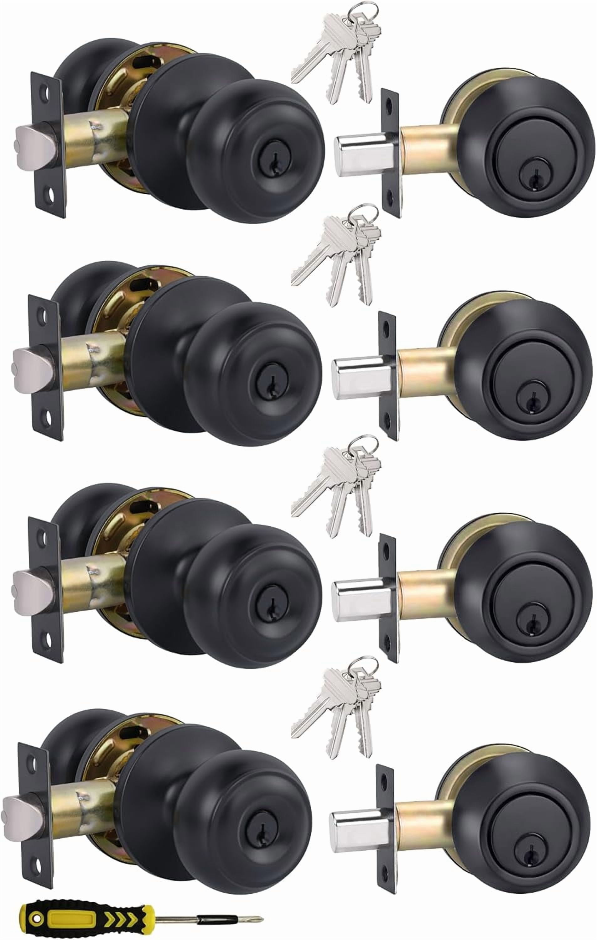 4 Sets） All Keyed Alike Entry Door Knobs and Single Cylinder Deadbolt Lock Combo Set, Security ...