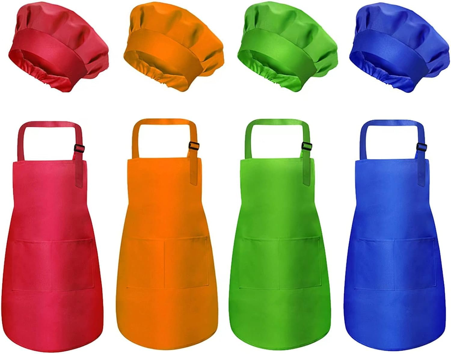 4 Sets Kids Apron and Chef Hat Set(4 Aprons +4 Hats) - Adjustable Child ...