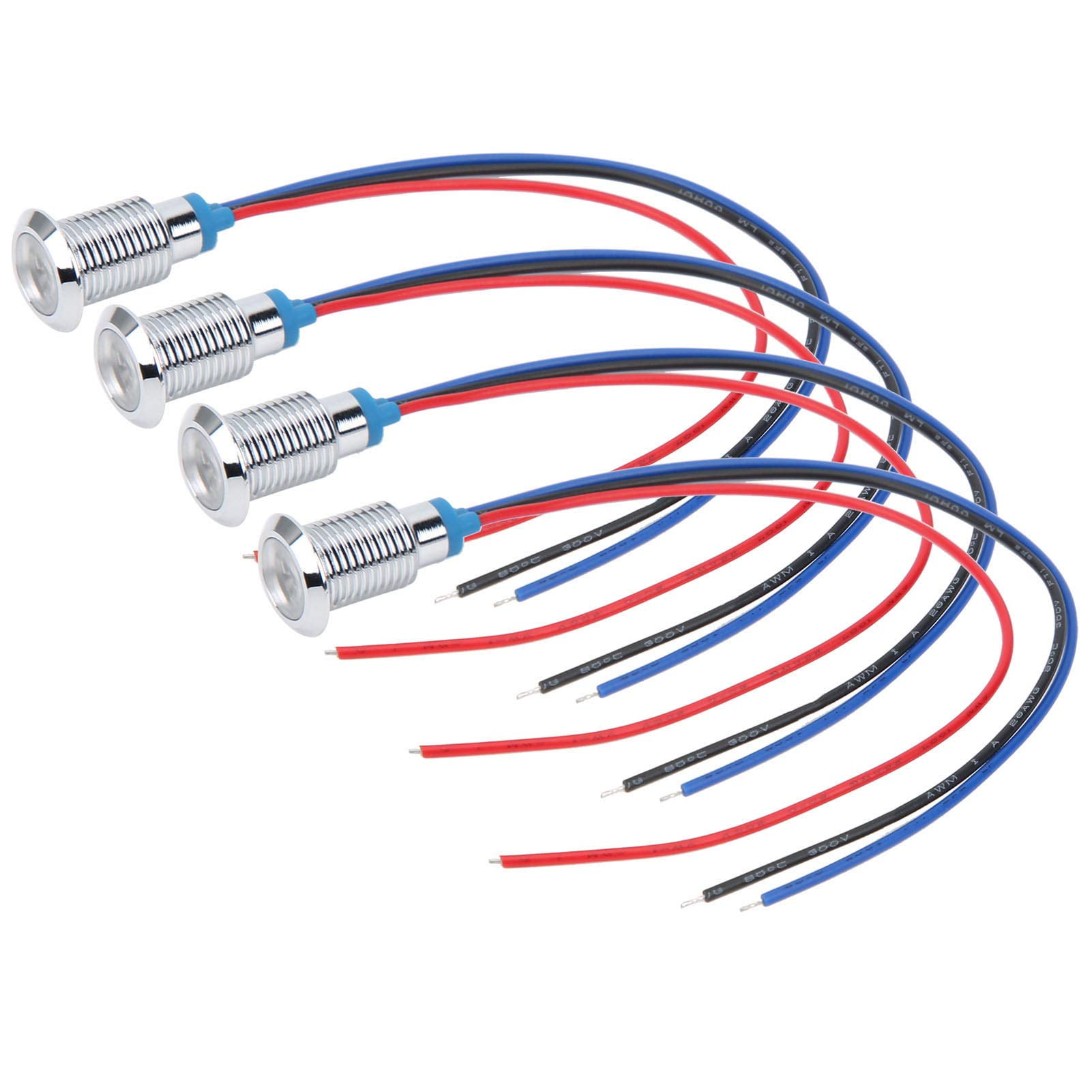 4 Sets LED Indicator Light 10mm Common Cathod Round LEDs Pre‑Wired Dual ...