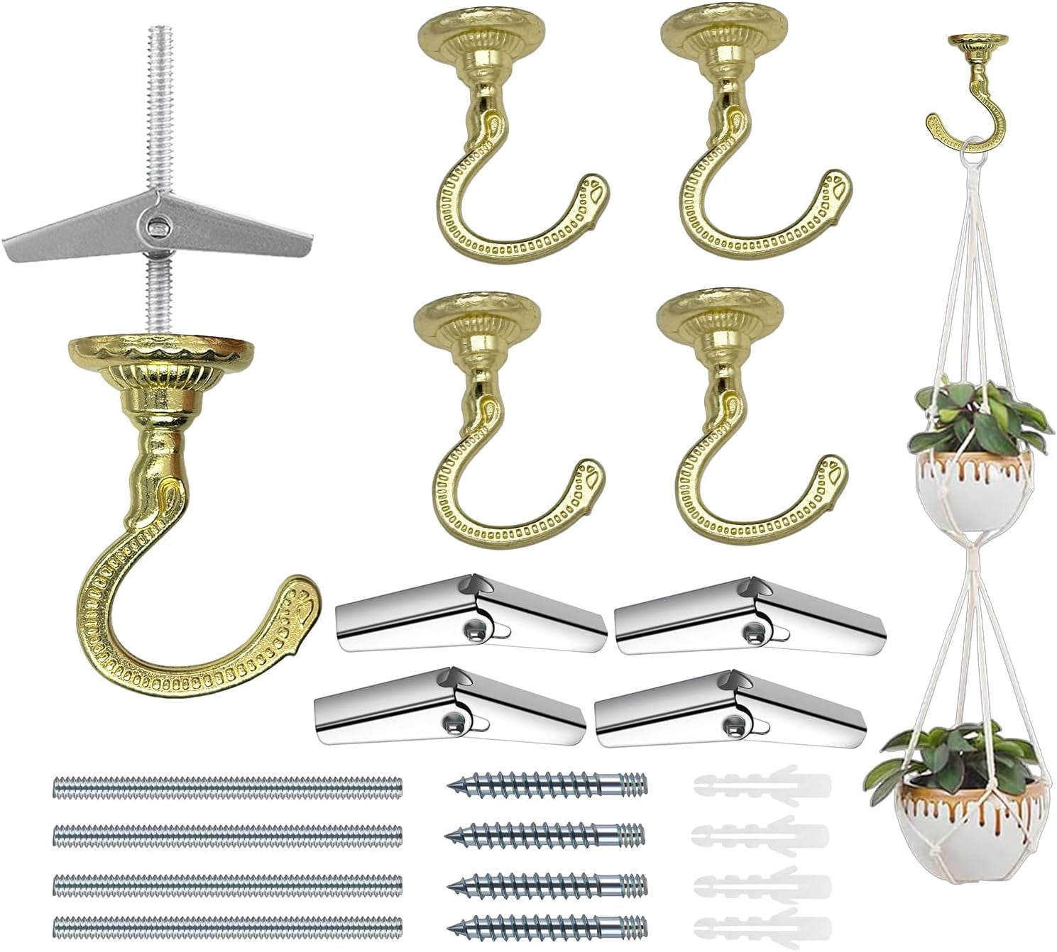 4 Sets Large Swag Ceiling Heavy-Duty Hooks with Complete Hardware Kit ...