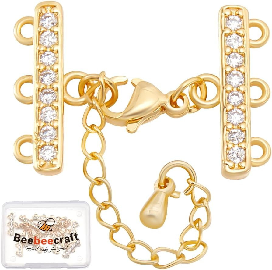 4 Sets Layered Necklace Clasp Cubic Zirconia Necklace Extender Layering ...
