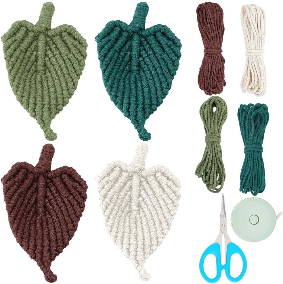 4 Sets Leaf Macrame Kit Adult Craft Kit Macrame Hanging Ornament for ...