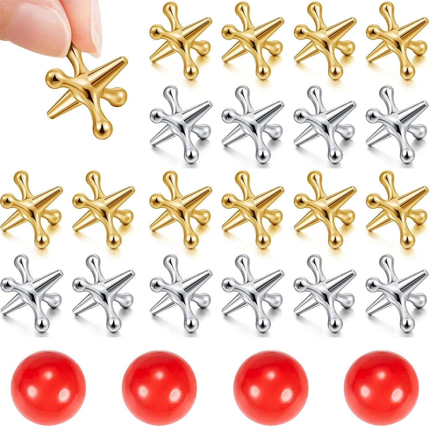 4 Sets Metal Jacks Game with Ball,Vintage Jacxs Game for Kids Adults ...