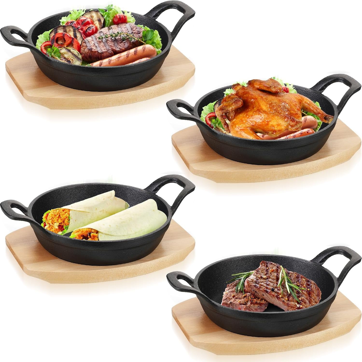 4 Sets Mini Cast Iron Skillet Mini Cast Iron Sizzler Plates Skillet ...
