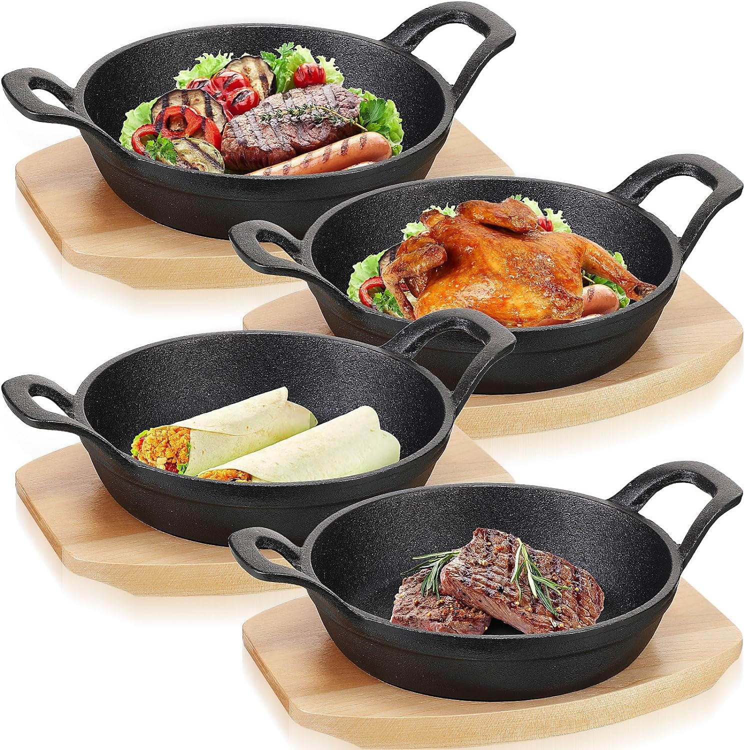 4 Sets Mini Cast Iron Skillet Small Cast Iron Plates Skillet with ...