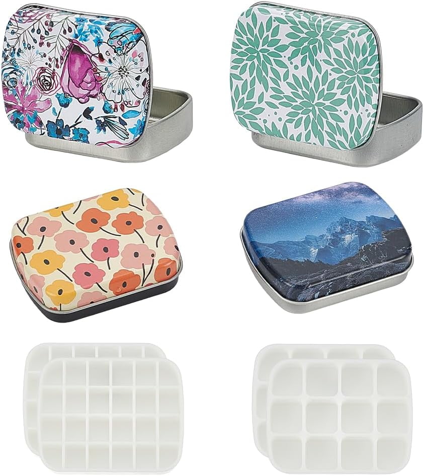 4 Sets Mini Empty Watercolor Tin Boxs 4 Styles Frosted Printed Tinplate ...
