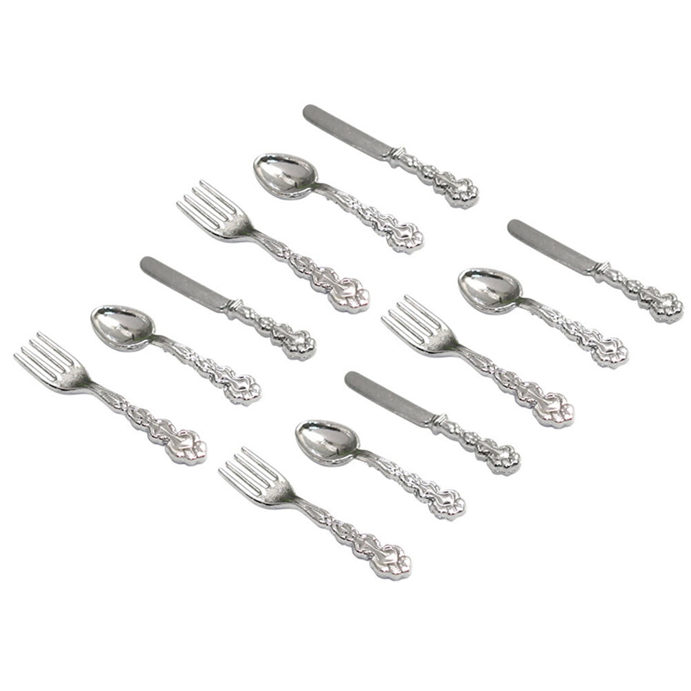 4 Sets Miniatures Tablewares Mini Fork Spoon Knives Kindergarten ...