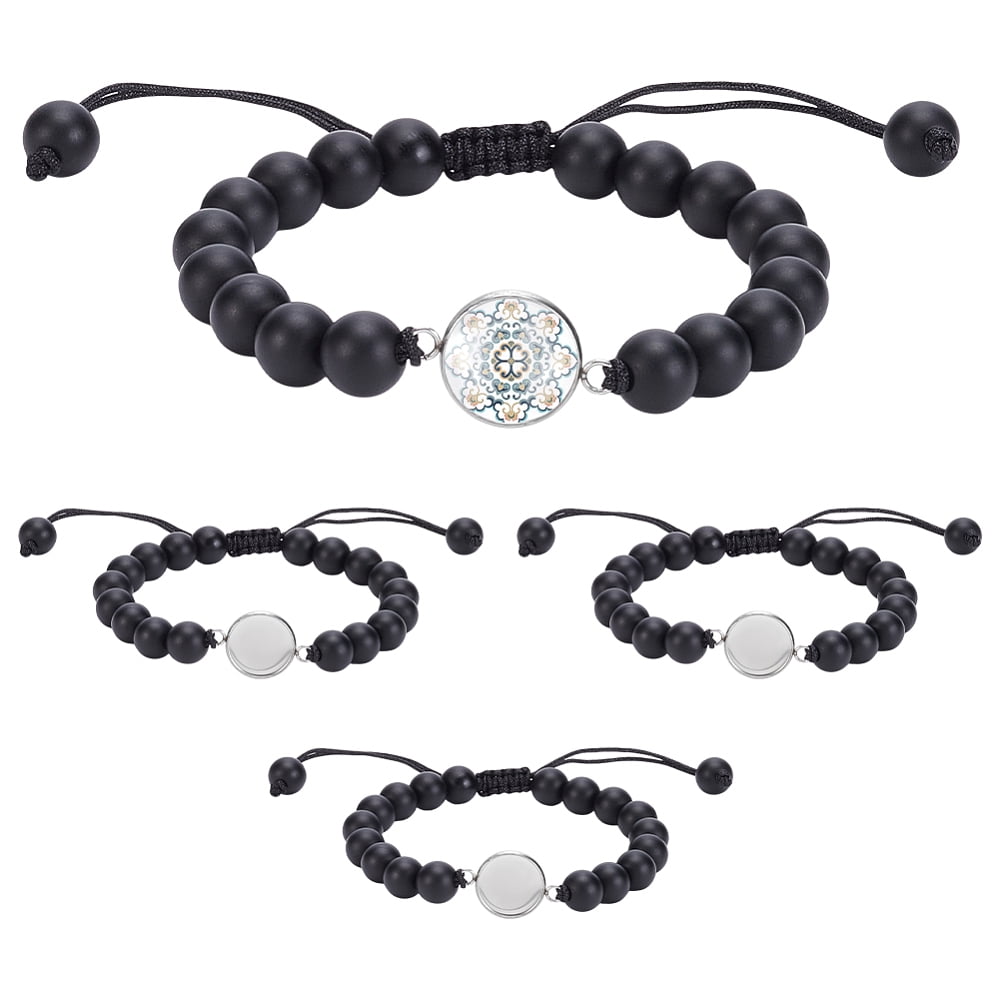 4 Sets Natural Stone Cuban Chain Bracelet Black Bracelet Cabochon Blank ...