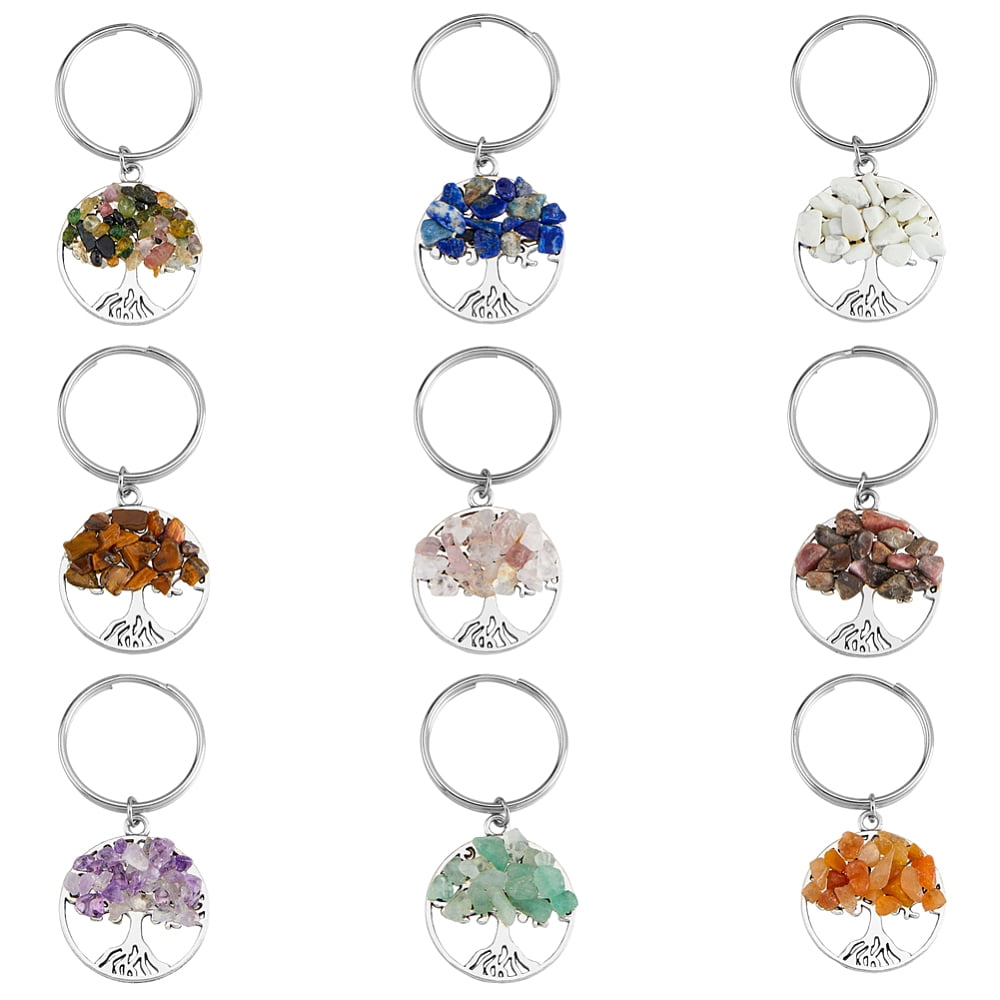 4 Sets Natural Stone Keychains with Iron Split Key Rings 304 Stainless ...