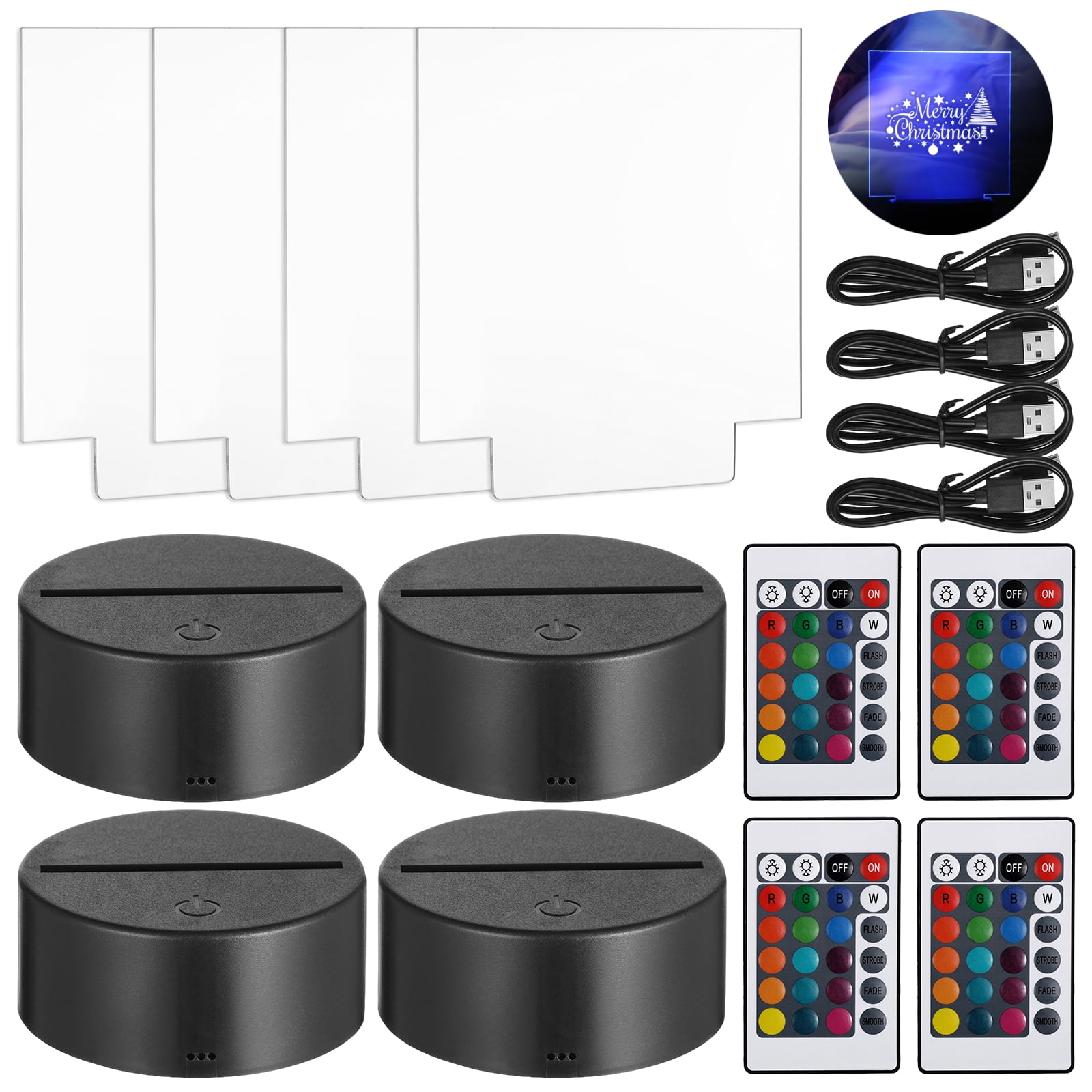 4 Sets Night LED Lamp Bases, 3D Night Light Stands with Acrylc Sheets ...